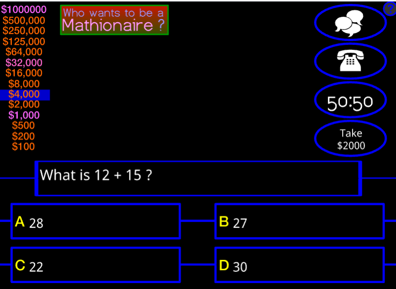 Who Wants to be a Mathionaire - Addition Quiz